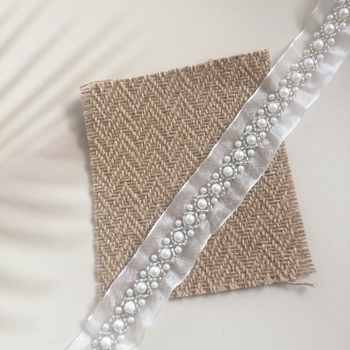 Beaded Pearl Trim Ribbon Chain for Bridal Sash Diamante - Etsy UK