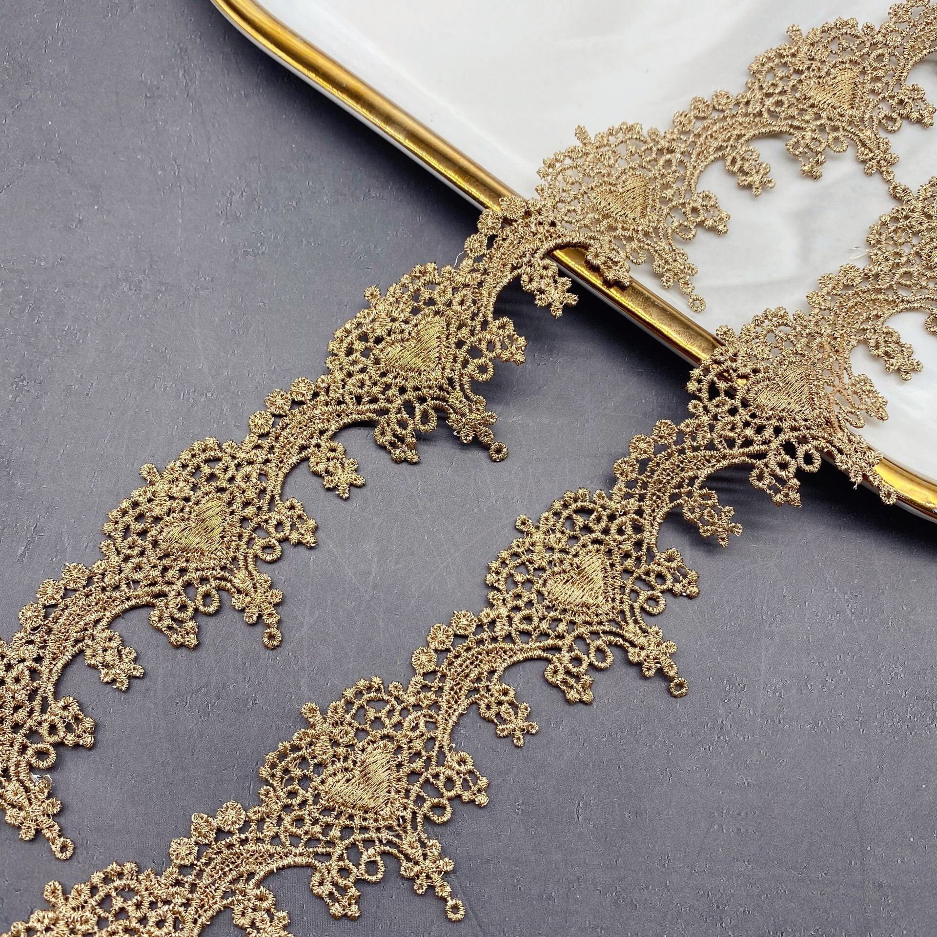 Gothic Hearts Art Deco Fine Embroidered LACE TRIM Sewing Ribbon Craft ...