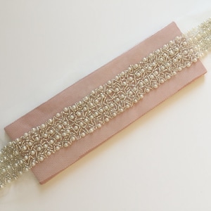 Beaded Pearl Trim Ribbon Chain for Bridal Sash Diamante Wedding Belt ...