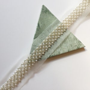 Beaded Pearl Trim Ribbon Chain for Bridal Sash Diamante Wedding Belt ...