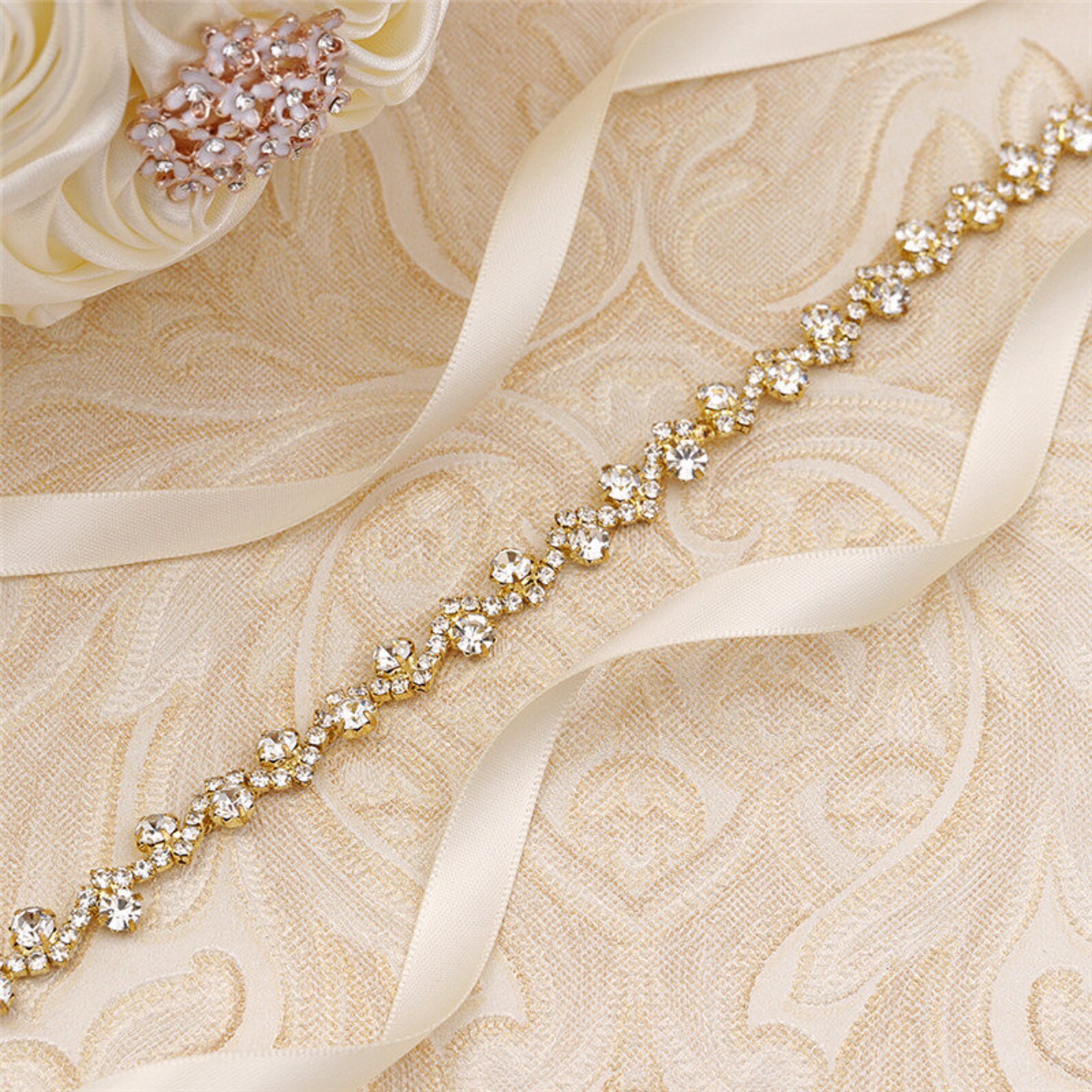 Rhinestone Diamante Wavy Chain Trim Beaded Applique for - Etsy