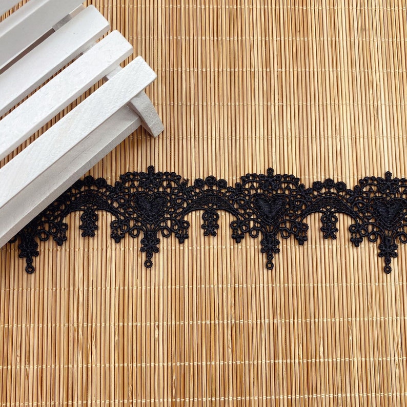 Gothic Hearts Art Deco Fine Embroidered LACE TRIM Sewing Ribbon Craft ...