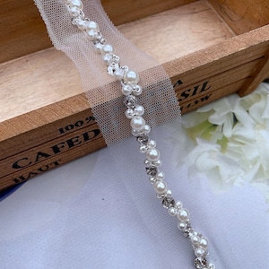 Beaded Pearl Trim Ribbon Chain for Bridal Sash Diamante Wedding Belt ...