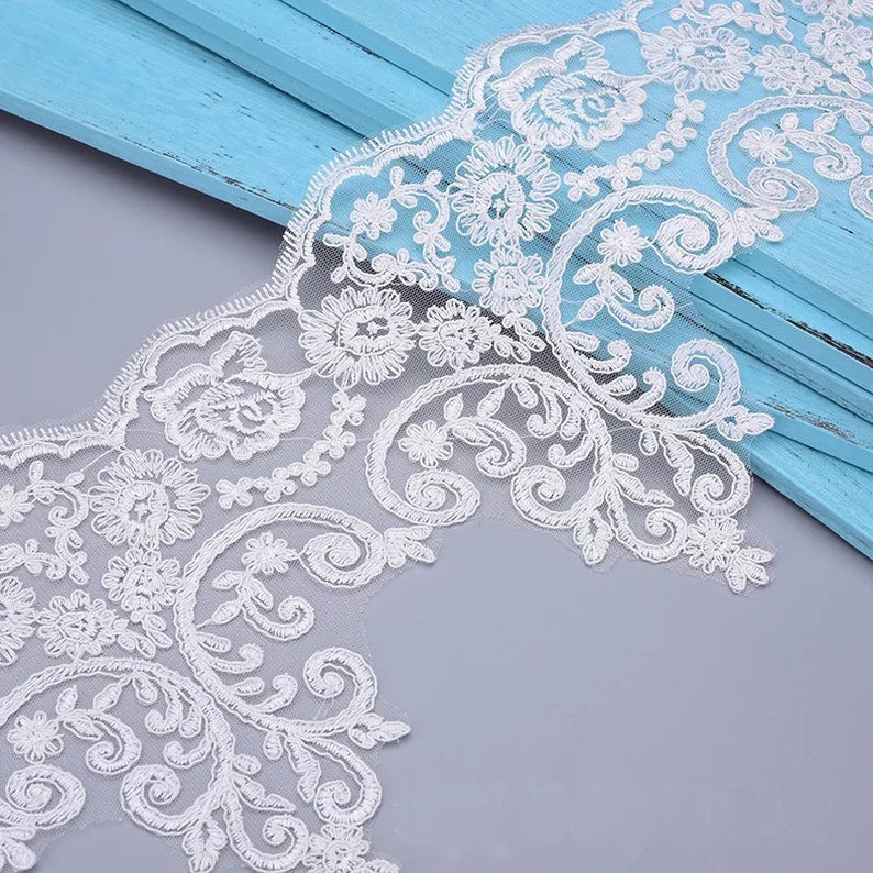 Floral Corded Scalloped Lace Edge Embroidered Trim Boho Wedding Dress ...