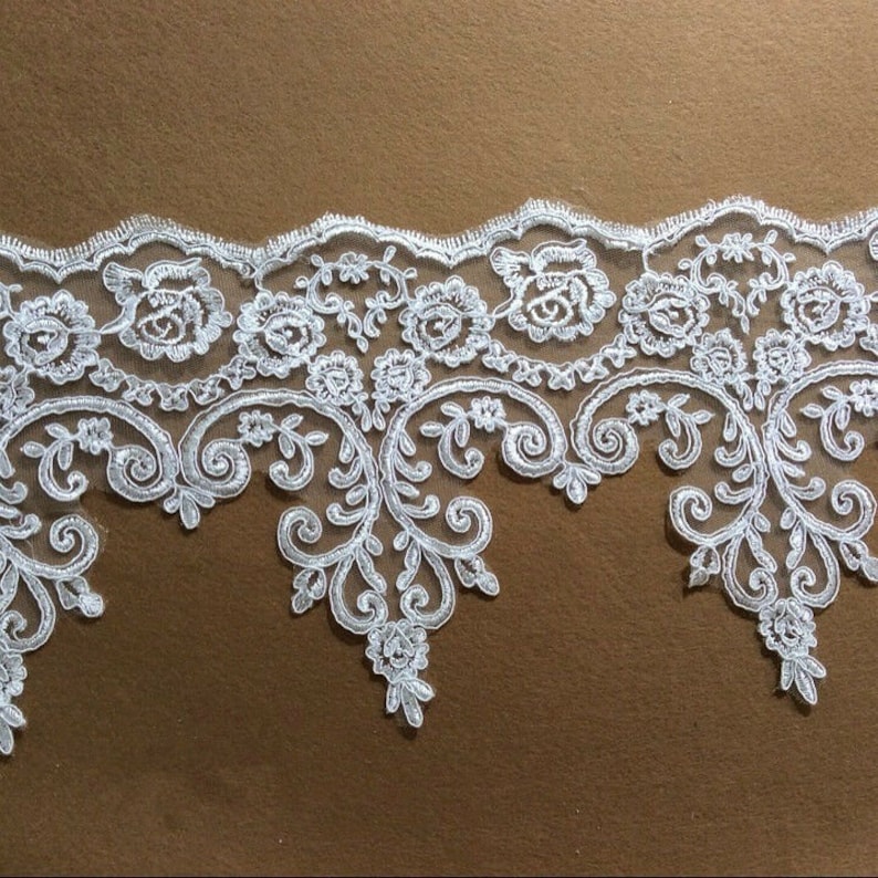 Floral Corded Scalloped Lace Edge Embroidered Trim Boho Wedding Dress ...