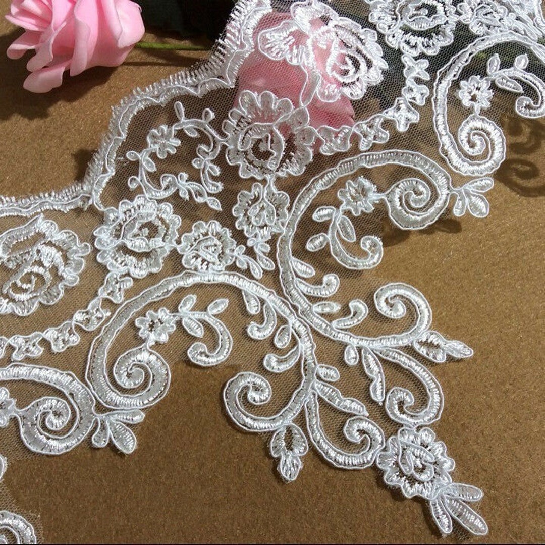 Floral Corded Scalloped Lace Edge Embroidered Trim Boho Wedding Dress ...