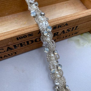 Beaded Pearl Trim Ribbon Chain for Bridal Sash Diamante Wedding Belt ...
