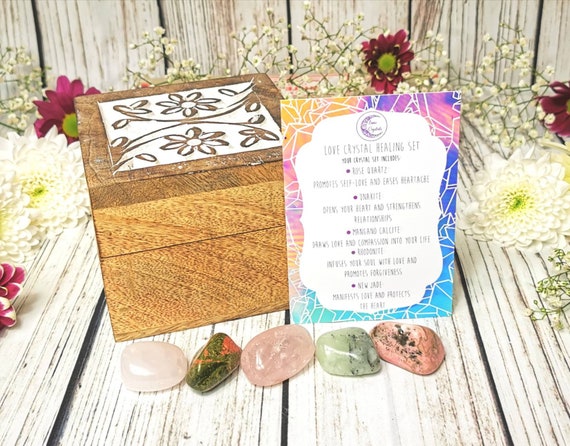 Love Stones Crystal Gift Set With Wooden Box Healing Crystals - Etsy