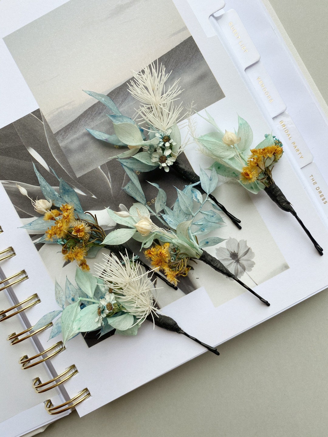 COASTAL BLUE Flower Pins Baby Shower Flower Crown Rustic Clip Wedding ...