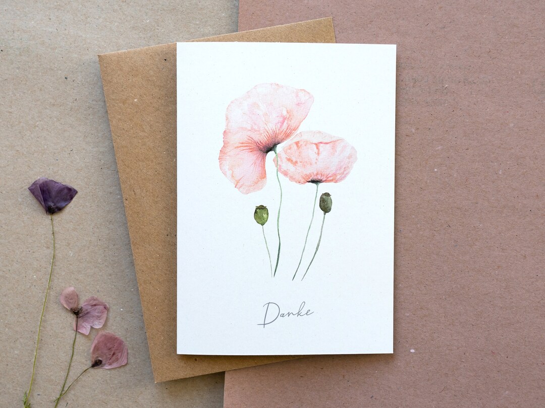 Thank You Map Gift Card Greeting Card Watercolor Poppy A6 Art Print - Etsy