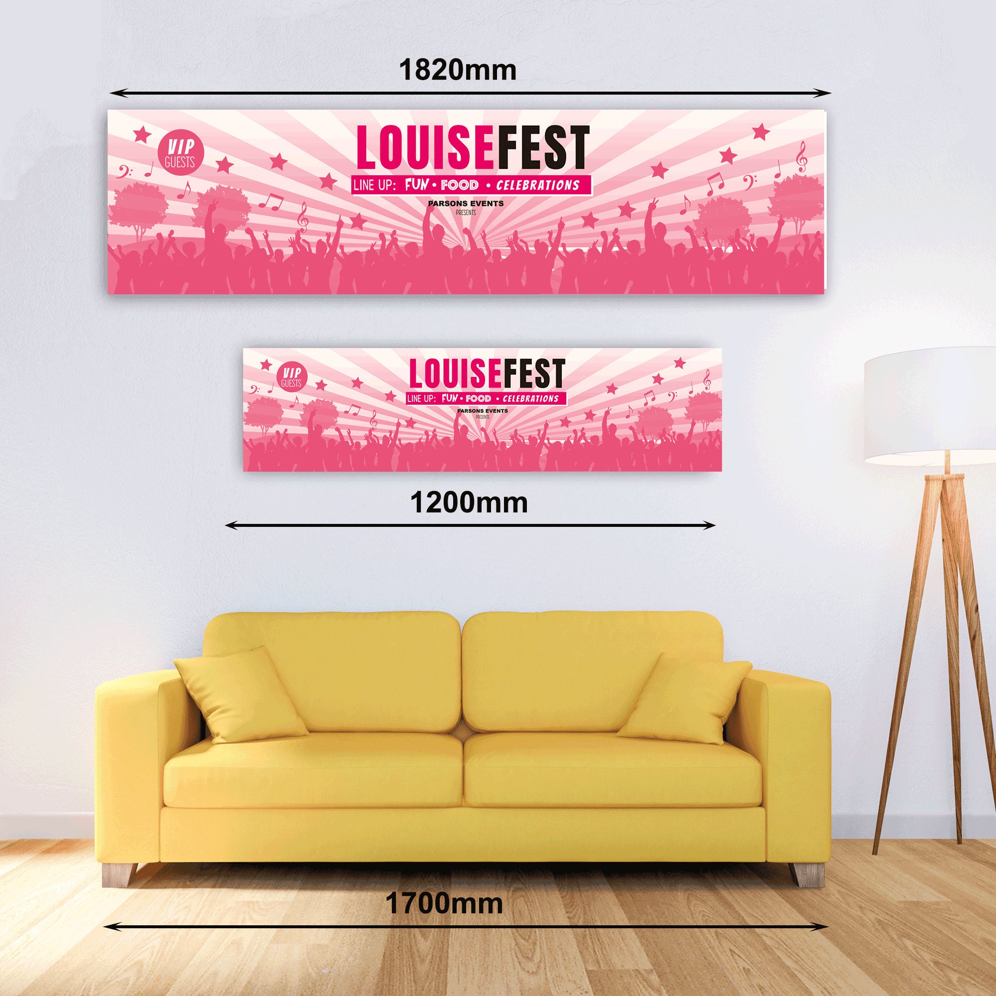 Personalised Festival Pink Banner - Paper or Vinyl, Birthday Banner ...