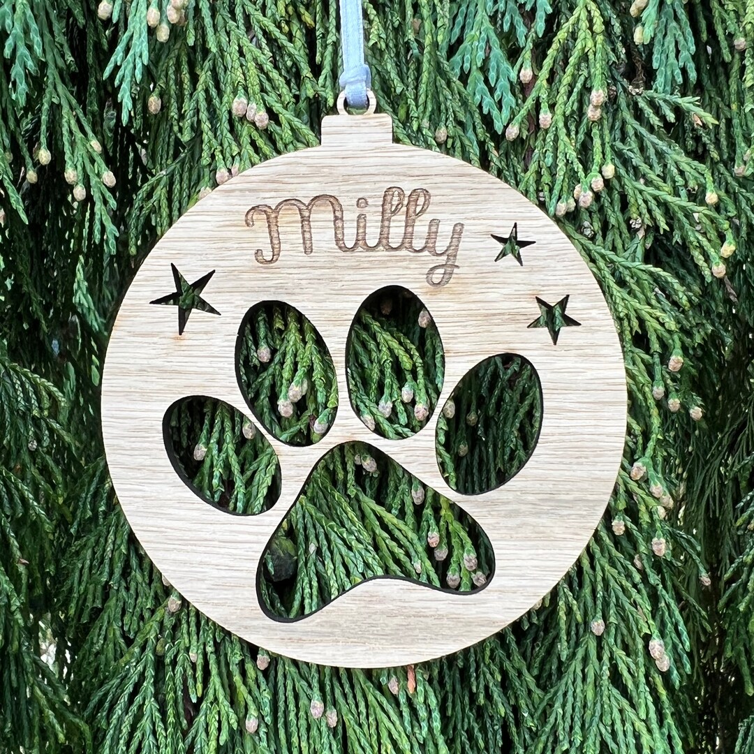 Personalised Wooden Dog Paw Tree Decoration - Etsy
