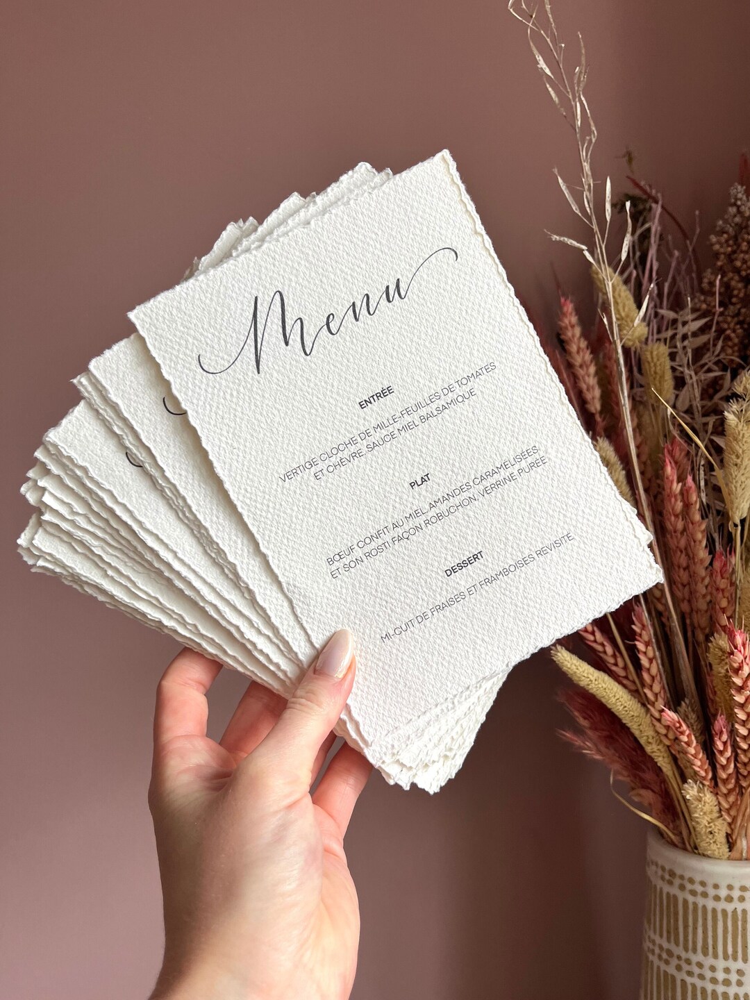 Bespoke Wedding Menu | Cotton Paper Wedding Menu | Handmade Wedding ...