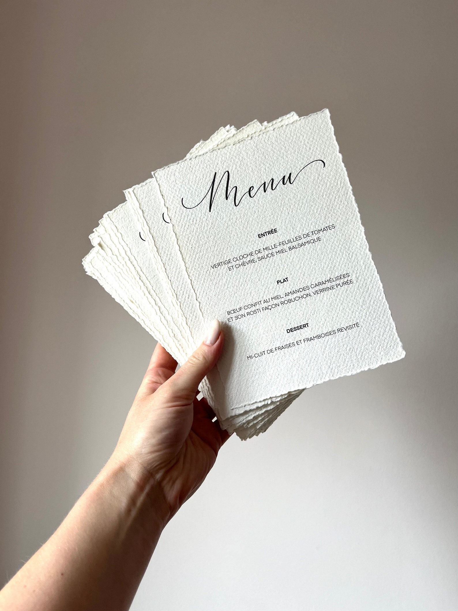 Bespoke Wedding Menu | Cotton Paper Wedding Menu | Handmade Wedding ...