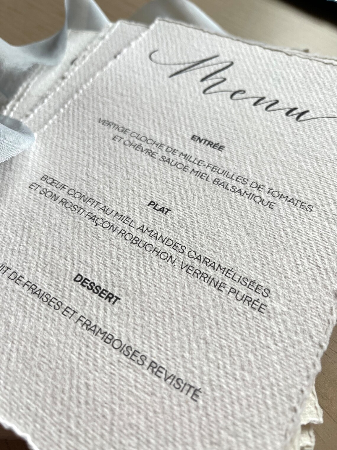 Bespoke Wedding Menu | Cotton Paper Wedding Menu | Handmade Wedding ...