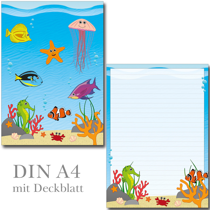 Writing Pad A4 Underwater World 25 Sheets Lined With Lines Fish ...