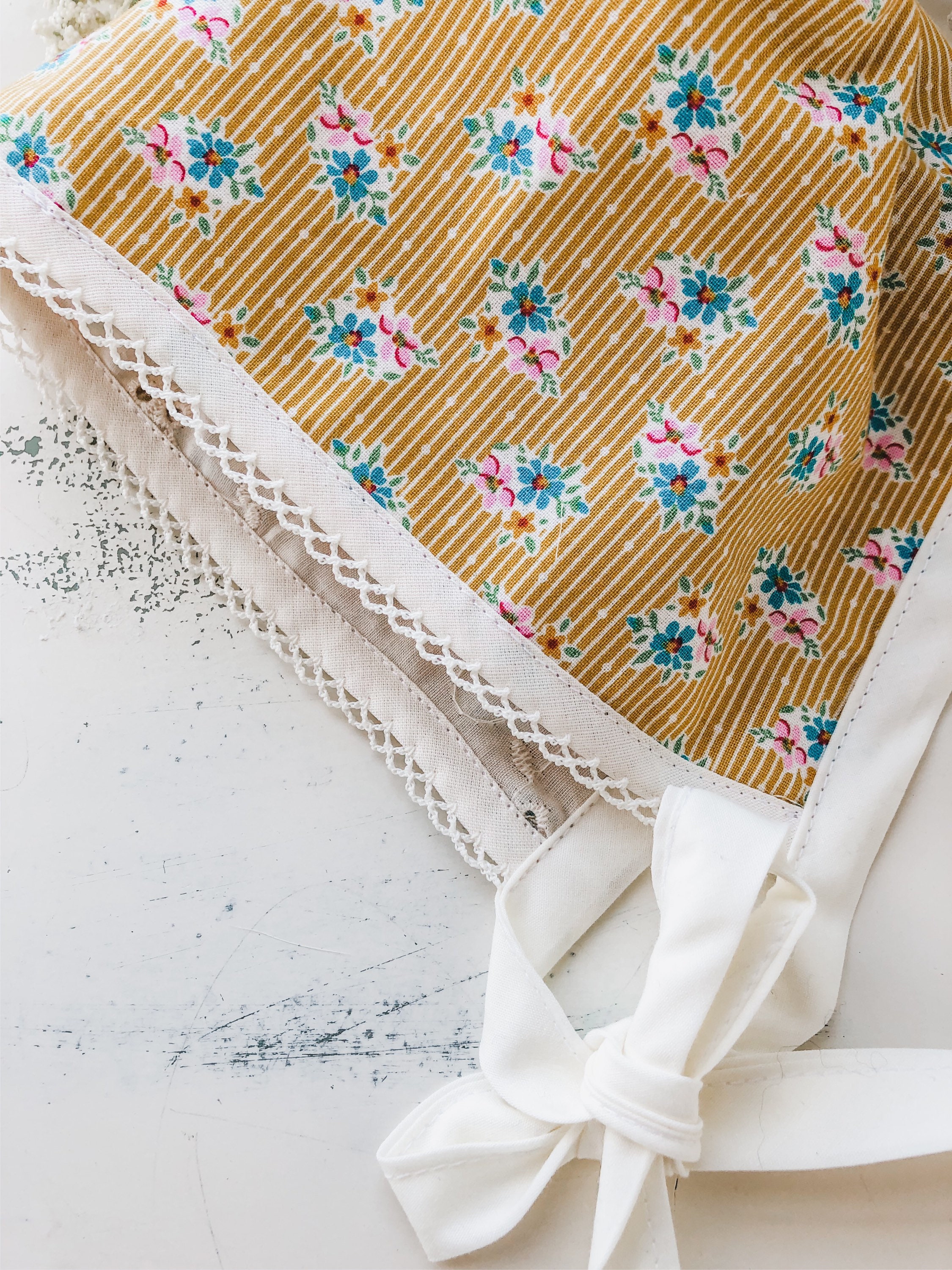 Upcycled Baby Bonnet Mustard Yellow Stripe Baby Girl Bonnet | Etsy