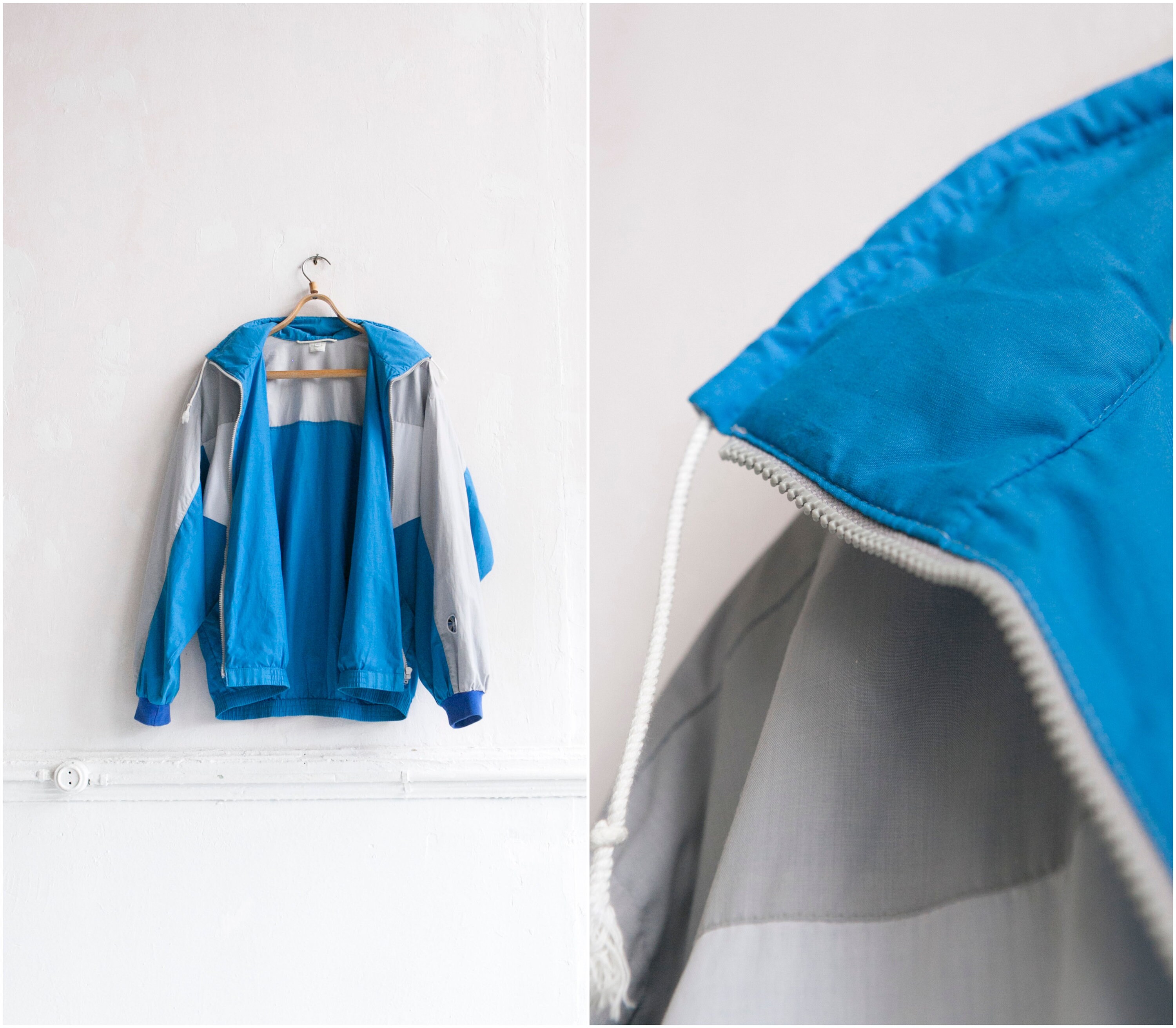 Vintage Pastel Jacket Mens M 90s Grey Blue Colorblock Zip up ...