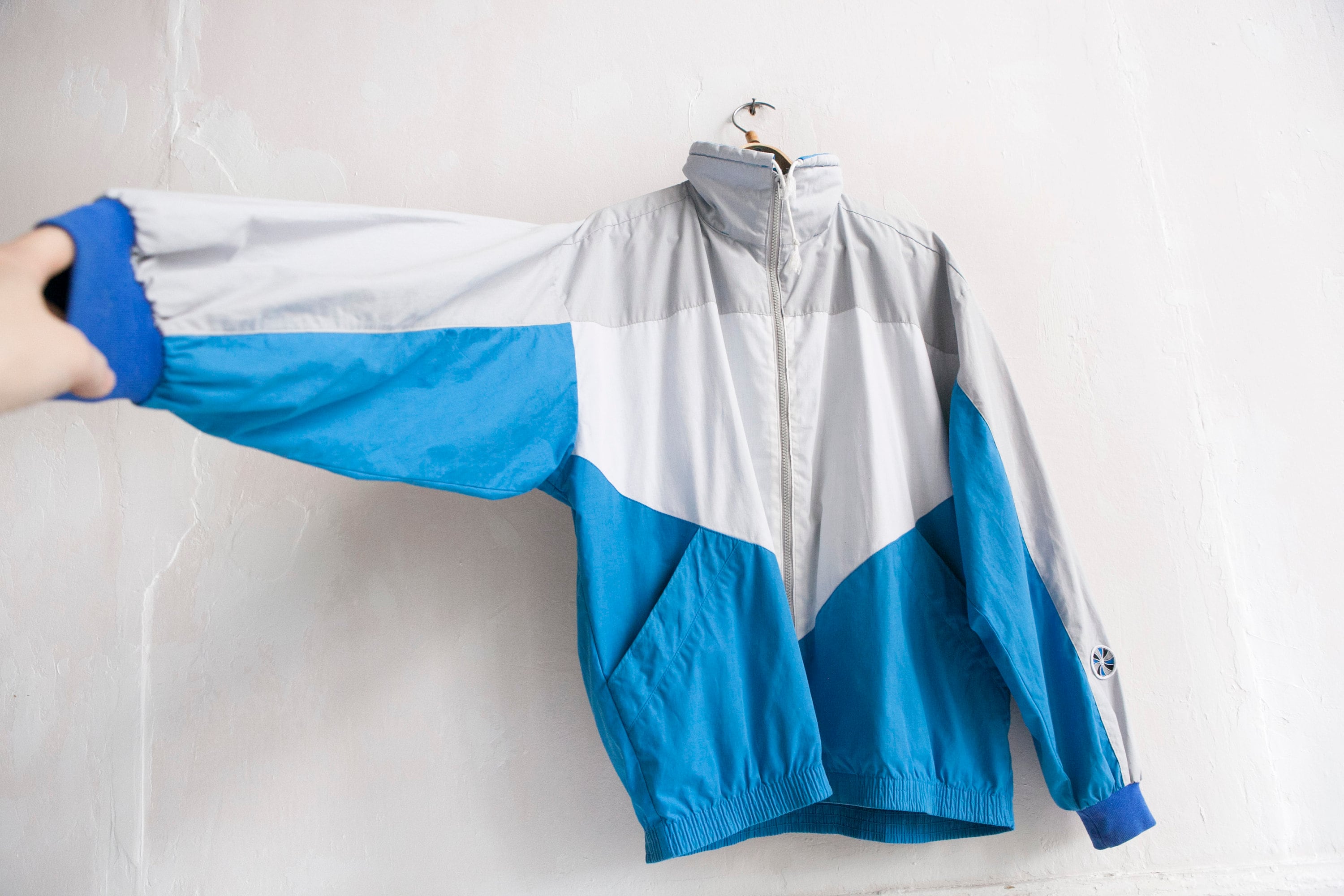 Vintage Pastel Jacket Mens M 90s Grey Blue Colorblock Zip up | Etsy