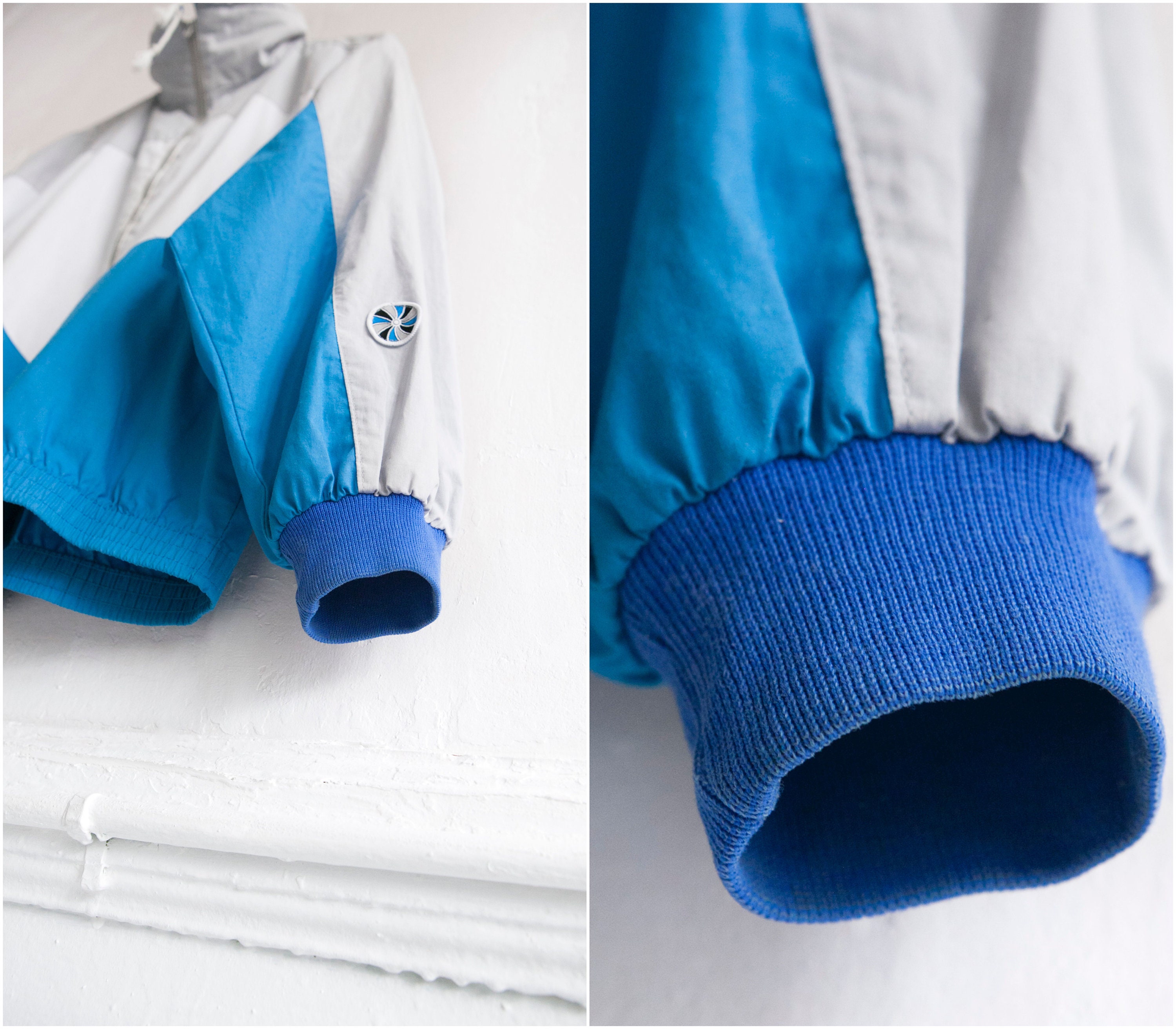 Vintage Pastel Jacket Mens M 90s Grey Blue Colorblock Zip up ...