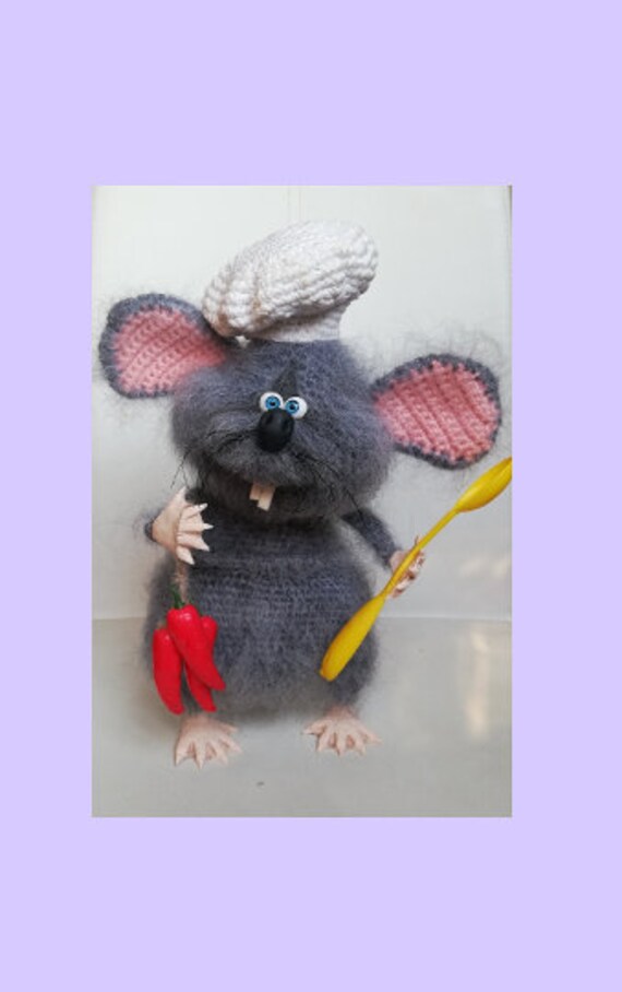 Crochet funny gray rat chef. Handmade soft figure of a rat. | Etsy