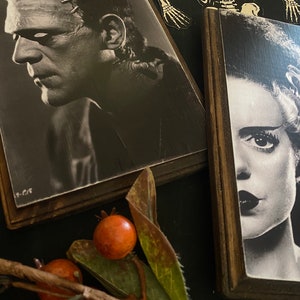 Frankenstein and Bride Wood Plaque DUO, Goth Decor, Horror Gallery Wall ...
