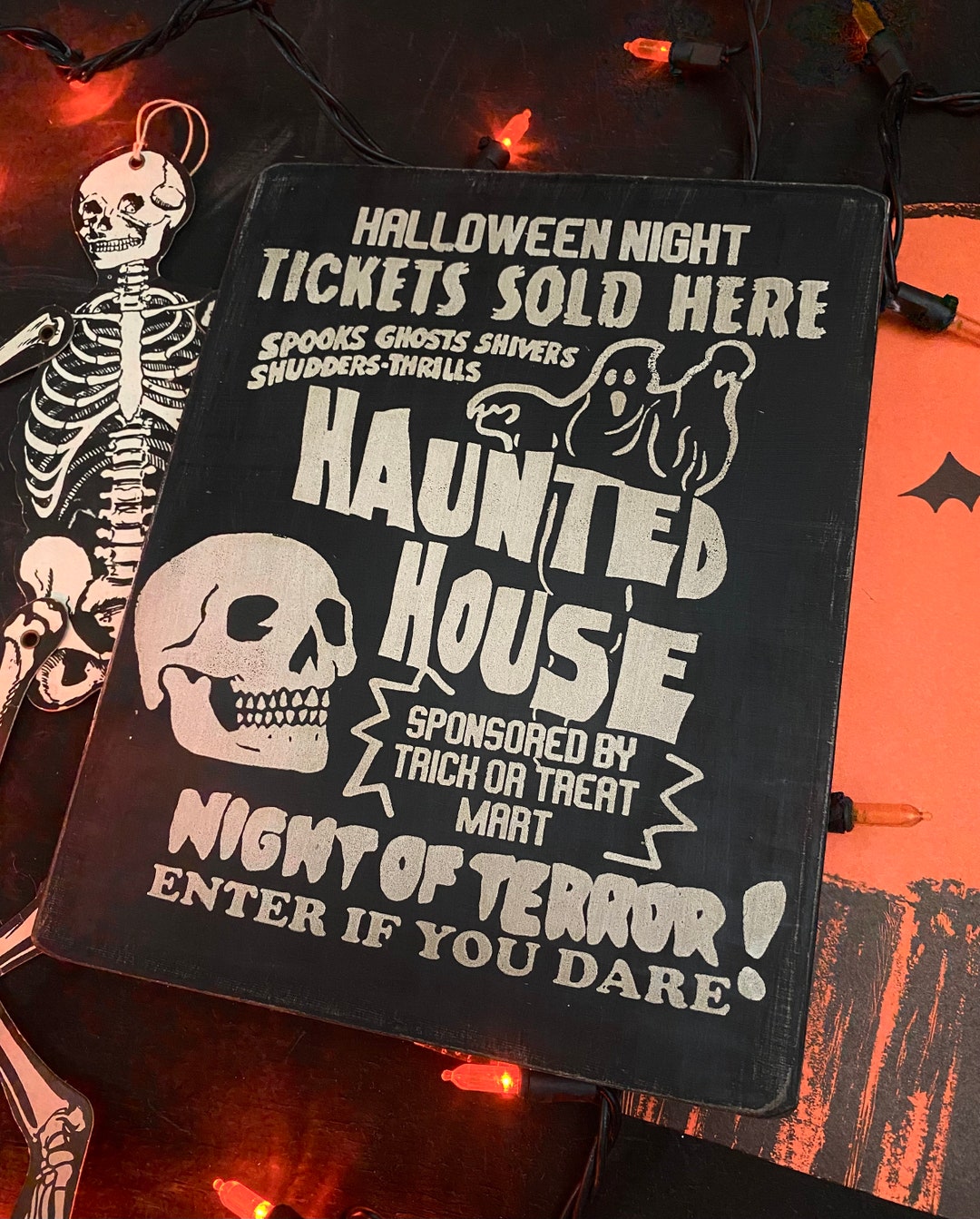 Haunted House Wood Sign, Vintage Halloween Decor, Goth Wall Art ...