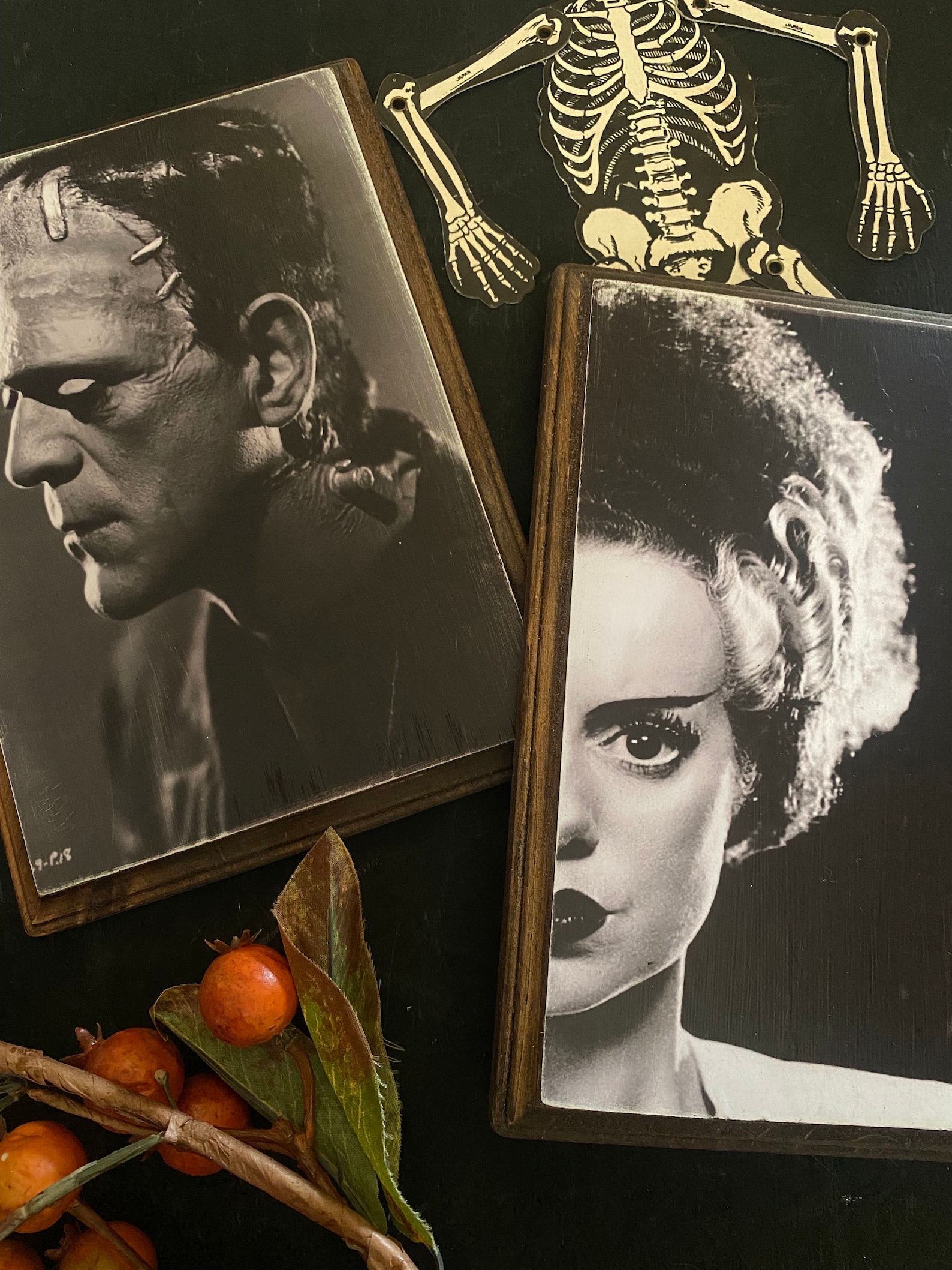 Frankenstein and Bride Wood Plaque DUO, Goth Decor, Horror Gallery Wall ...