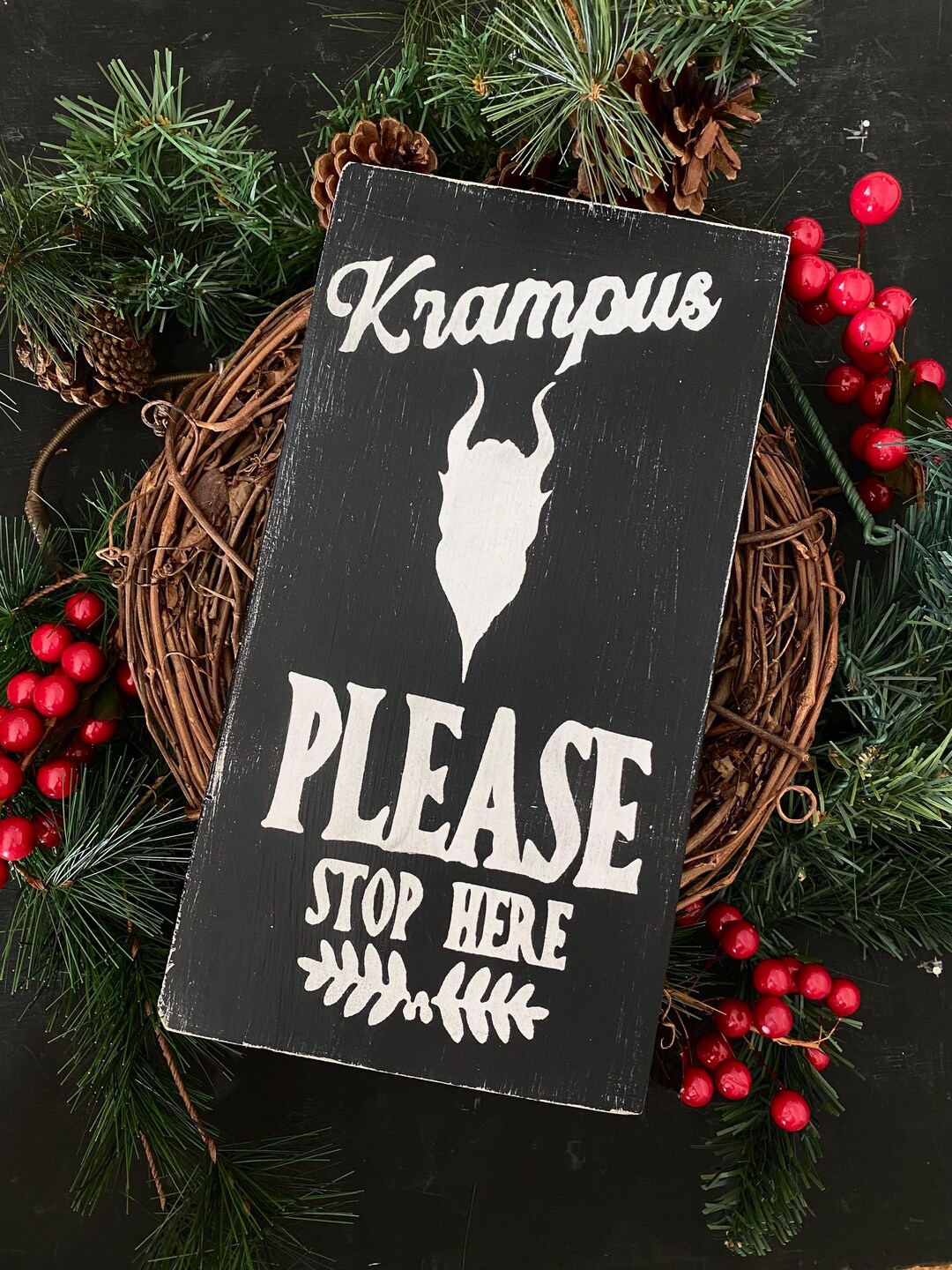 Krampus Stop Here Wood Sign, Goth Holiday Decor - Etsy