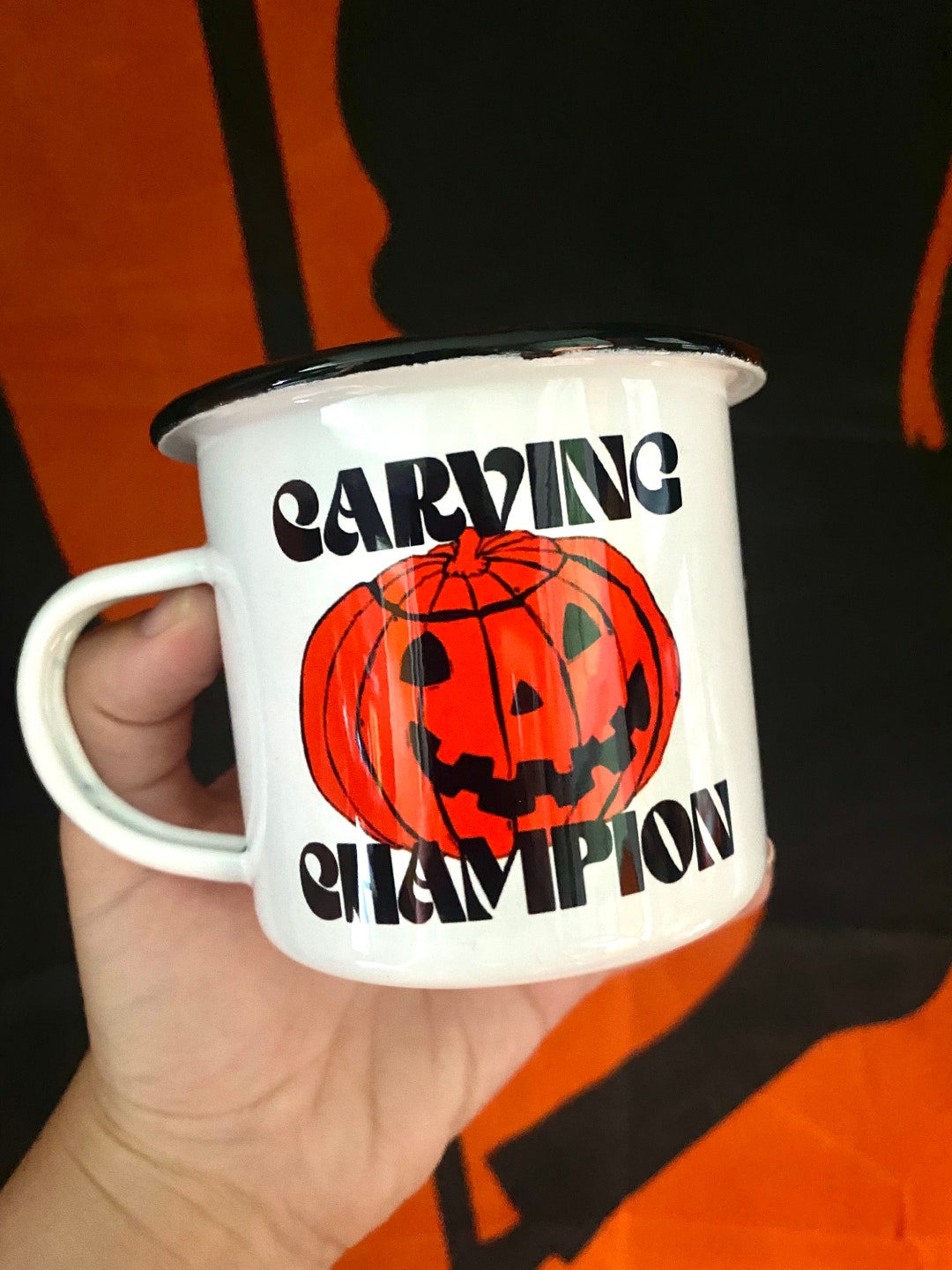 Pumpkin Carving Champion Camp Mug, Halloween Coffee Cup, Trick or Treat ...