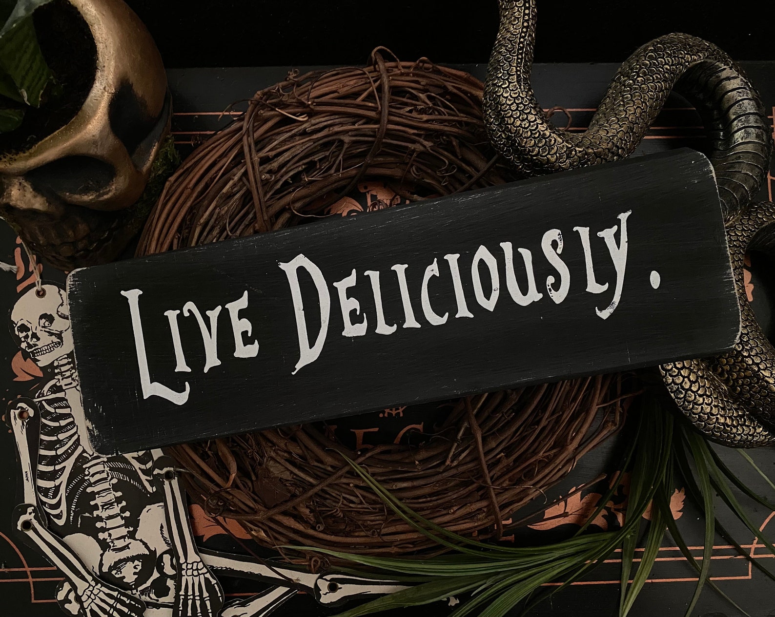Live Deliciously Sign, Witchy Decor, Cottagecore, Gothic, Halloween ...