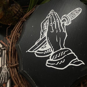 Praying Hands Wood Plaque, Goth Home Decor, Dark Art - Etsy