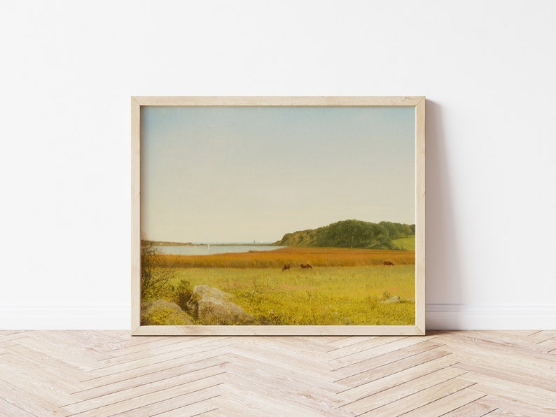 VINTAGE Green Meadow, Vintage Landscape Painting, Farmhouse Wall Decor ...