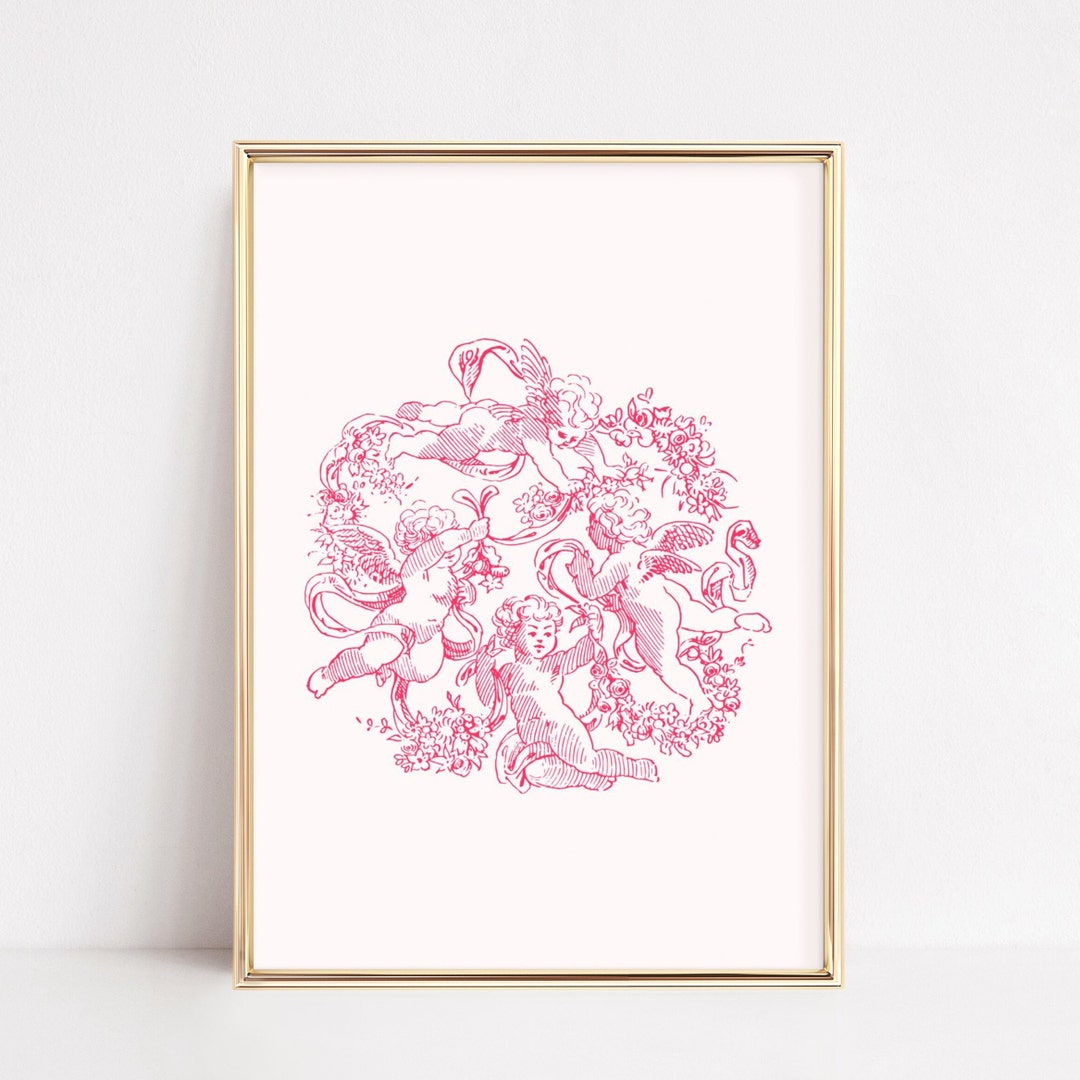 VINTAGE Coquette Cupid Print, Antique Art Print, Modern Pink Art ...