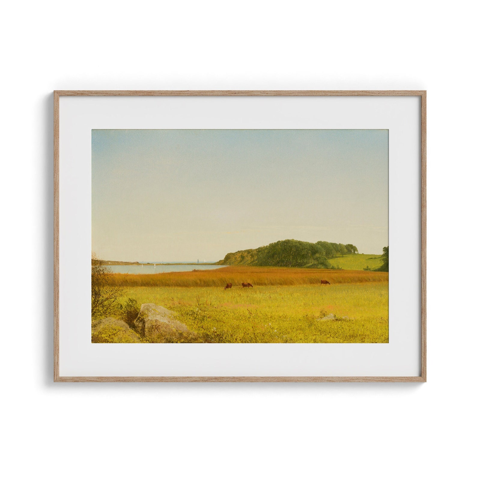 VINTAGE Green Meadow, Vintage Landscape Painting, Farmhouse Wall Decor ...