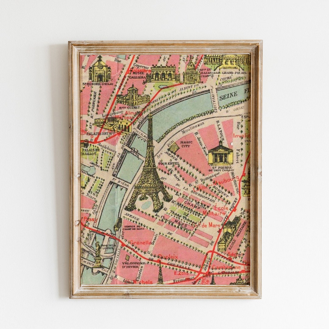 VINTAGE Paris Map, 1900s Antique Decor, Vintage Map Art, Antique Print ...