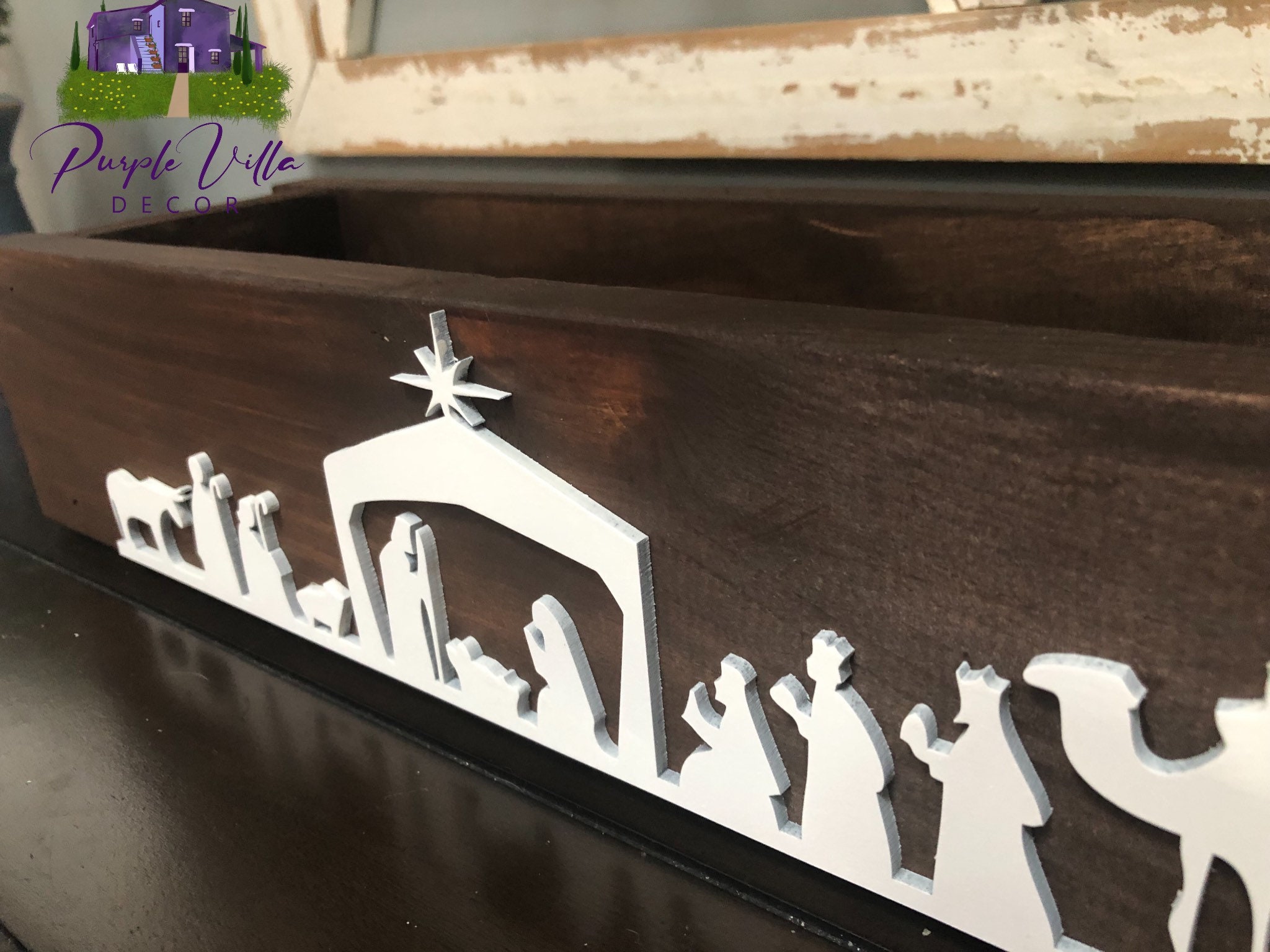 Christmas Nativity manger wood box centerpiece dining room | Etsy