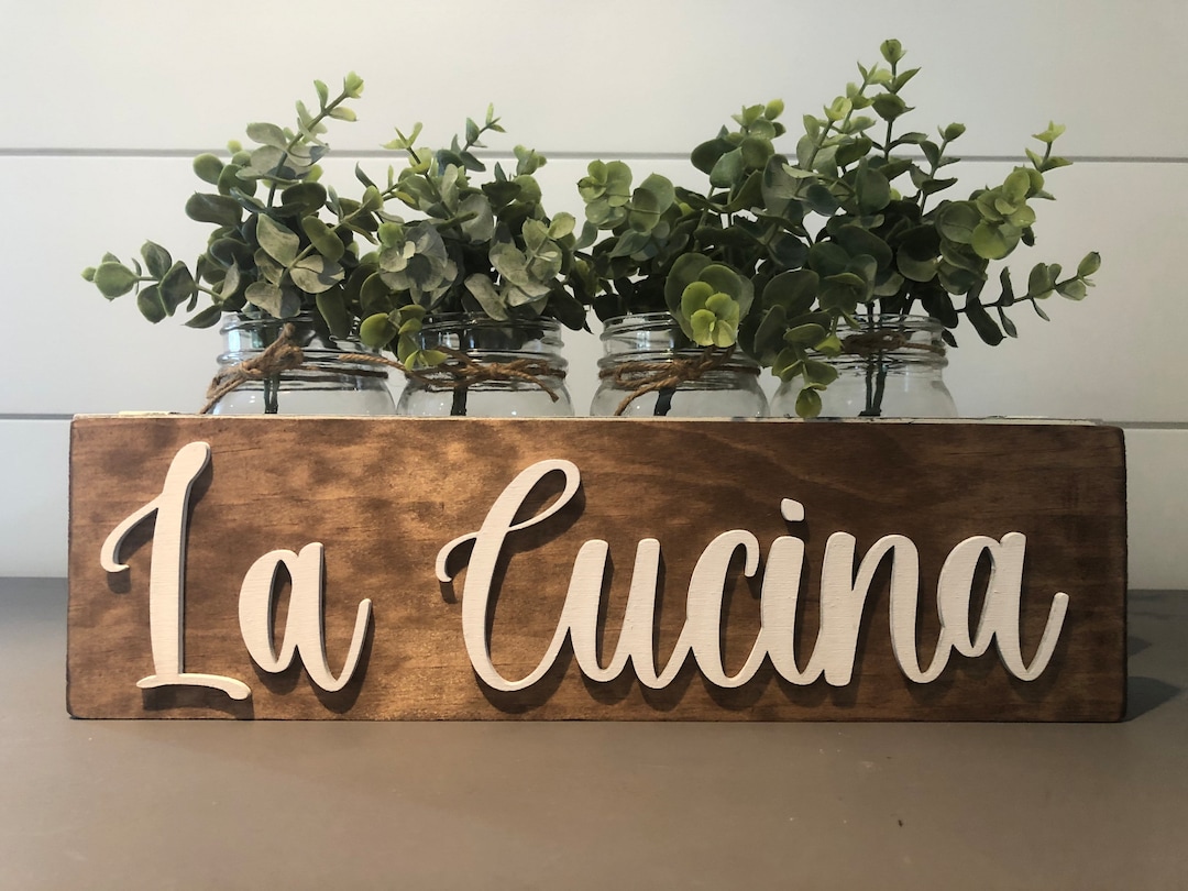 Italian Kitchen Sign La Cucina Wood Block Sign - Custom Italian Shelf ...