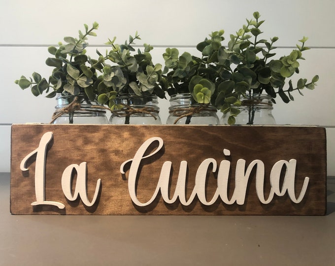 Italian Kitchen Sign La Cucina Wood Block Sign Custom Italian Shelf ...