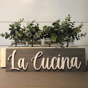 Italian Kitchen Sign La Cucina Wood Block Sign - Custom Italian Shelf ...