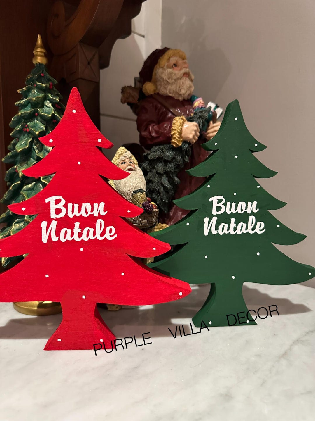 Buon Natale Italian Wood Tree Hand Painted Holiday Decor Italy Merry ...