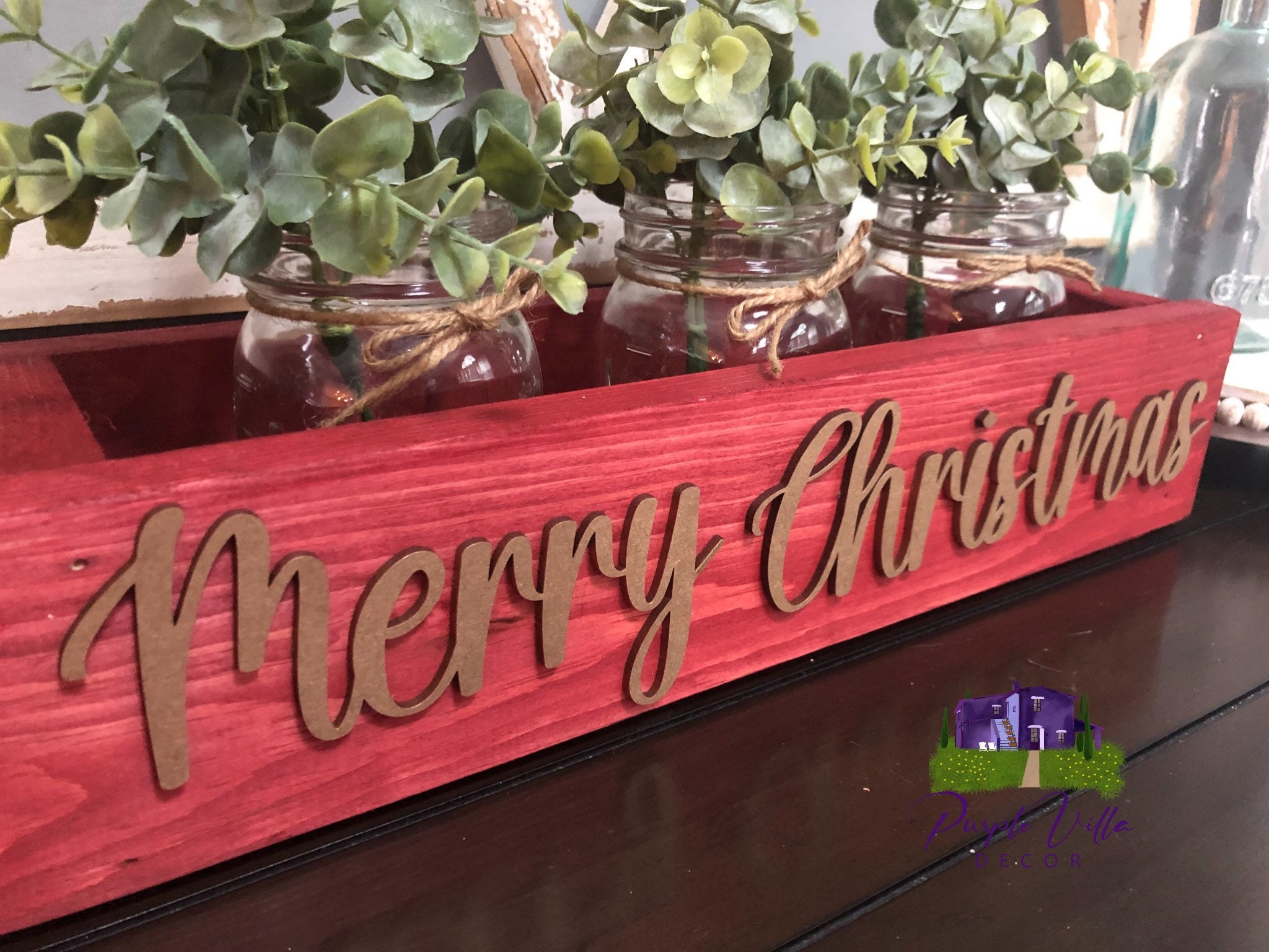 Merry Christmas Wood Box Centerpiece Dining Room Table 3D | Etsy