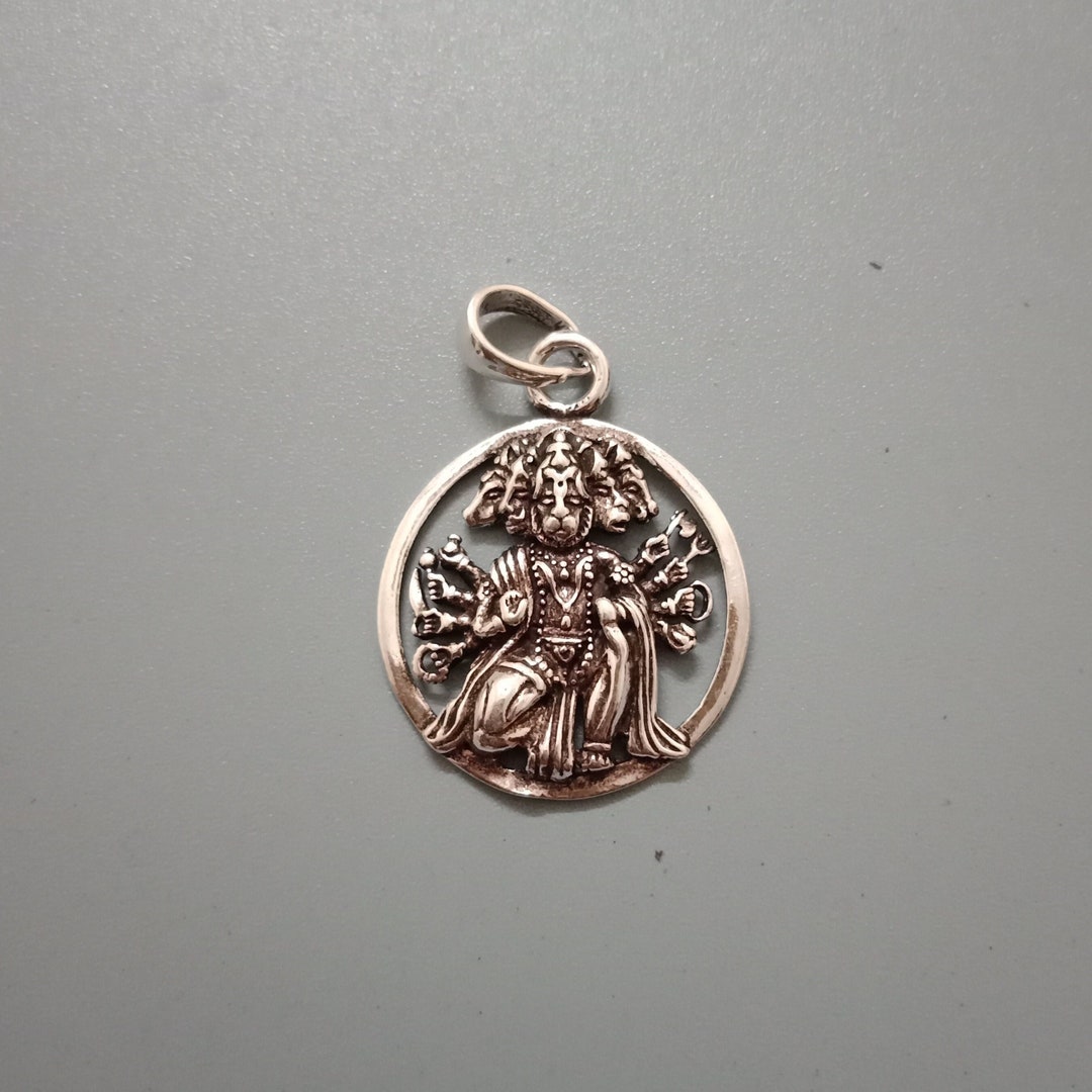 Panchmukhi Hanuman Pendant in Sterling Silver, Vanara God Pendant ...