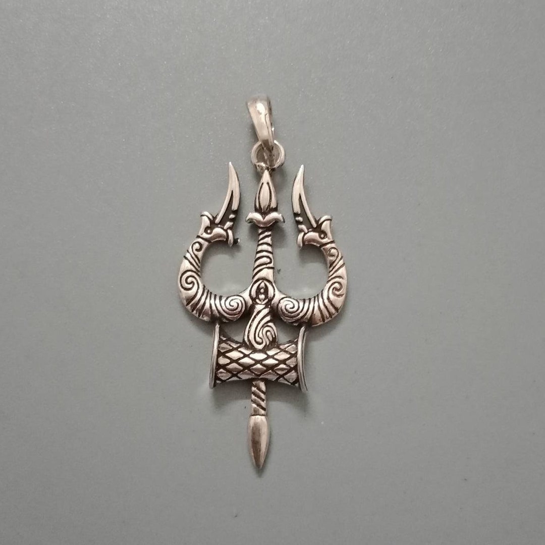 Trishula Pendant in Sterling Silver, Shiva's Weapon, 925, Trident ...