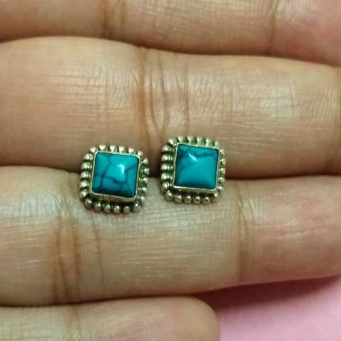 Turquoise Studs, Sterling Silver Studs, Handmade, Turquoise Stud ...