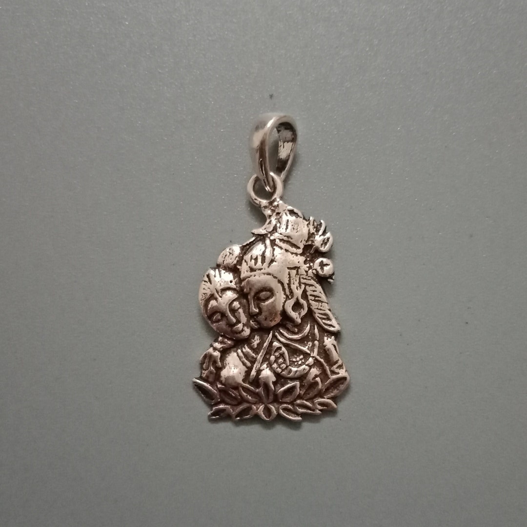 Shiva Parvati Pendant in Sterling Silver, Crescent Moon , Damru, Shiv ...
