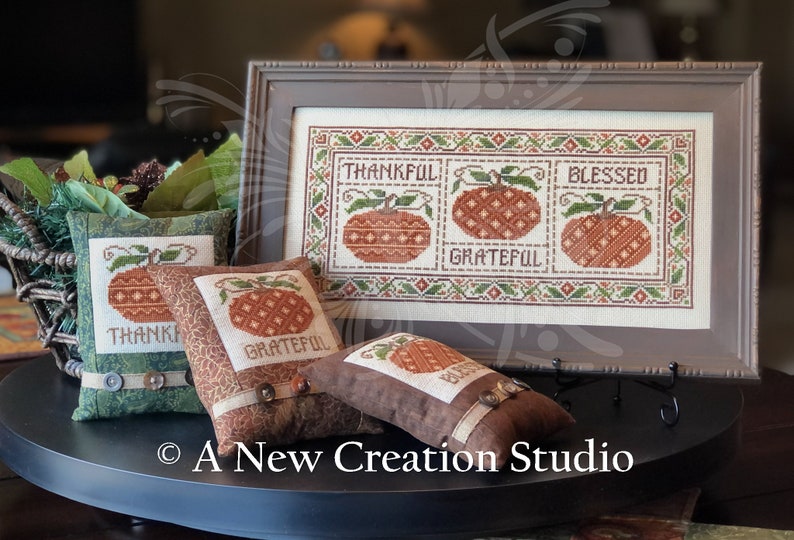 Thankful Grateful Blessed Cross Stitch Pattern - Etsy