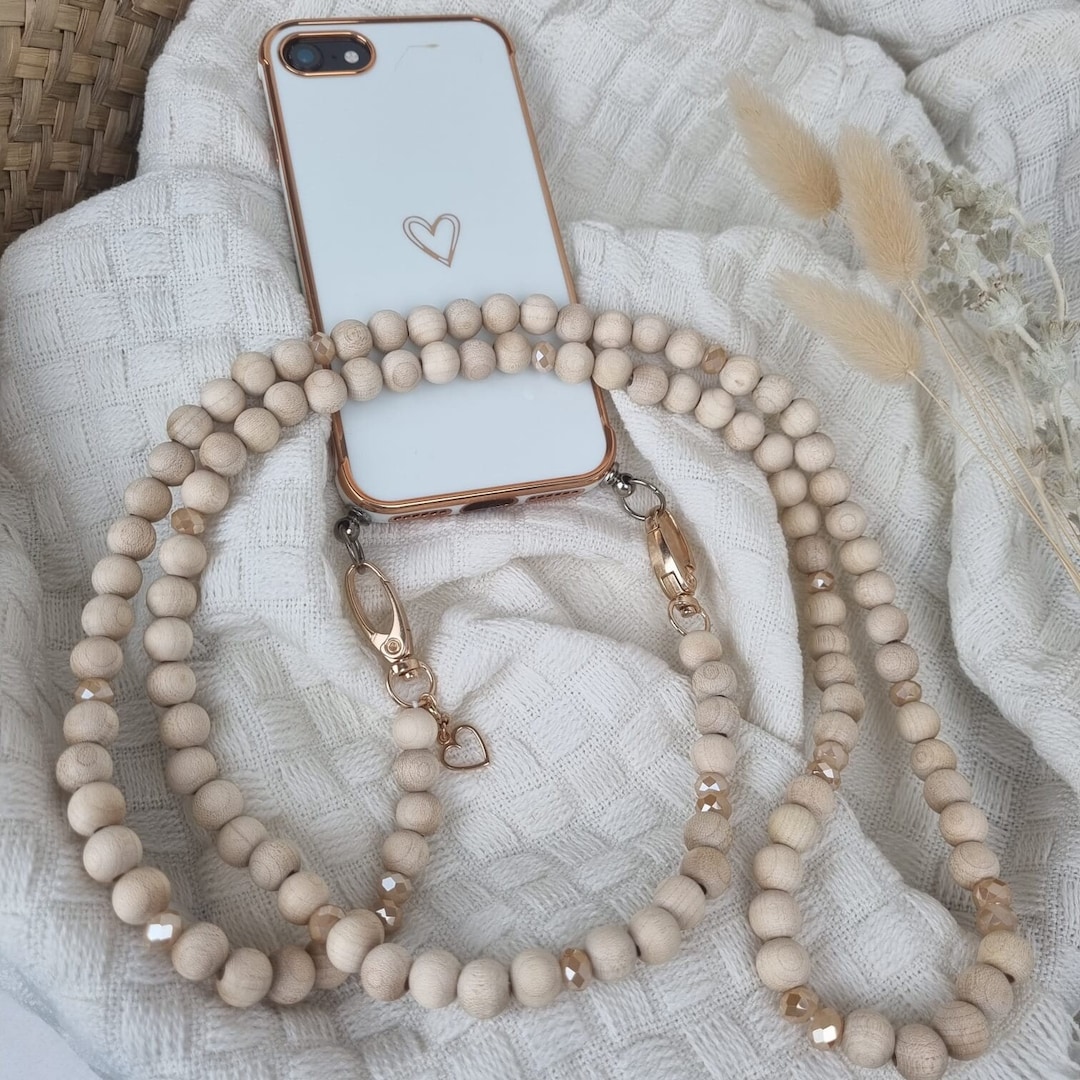 Handykette zum Umhängen, Crossbody Handykette, Handykette mit Holzperlen, in verschiedenen ...