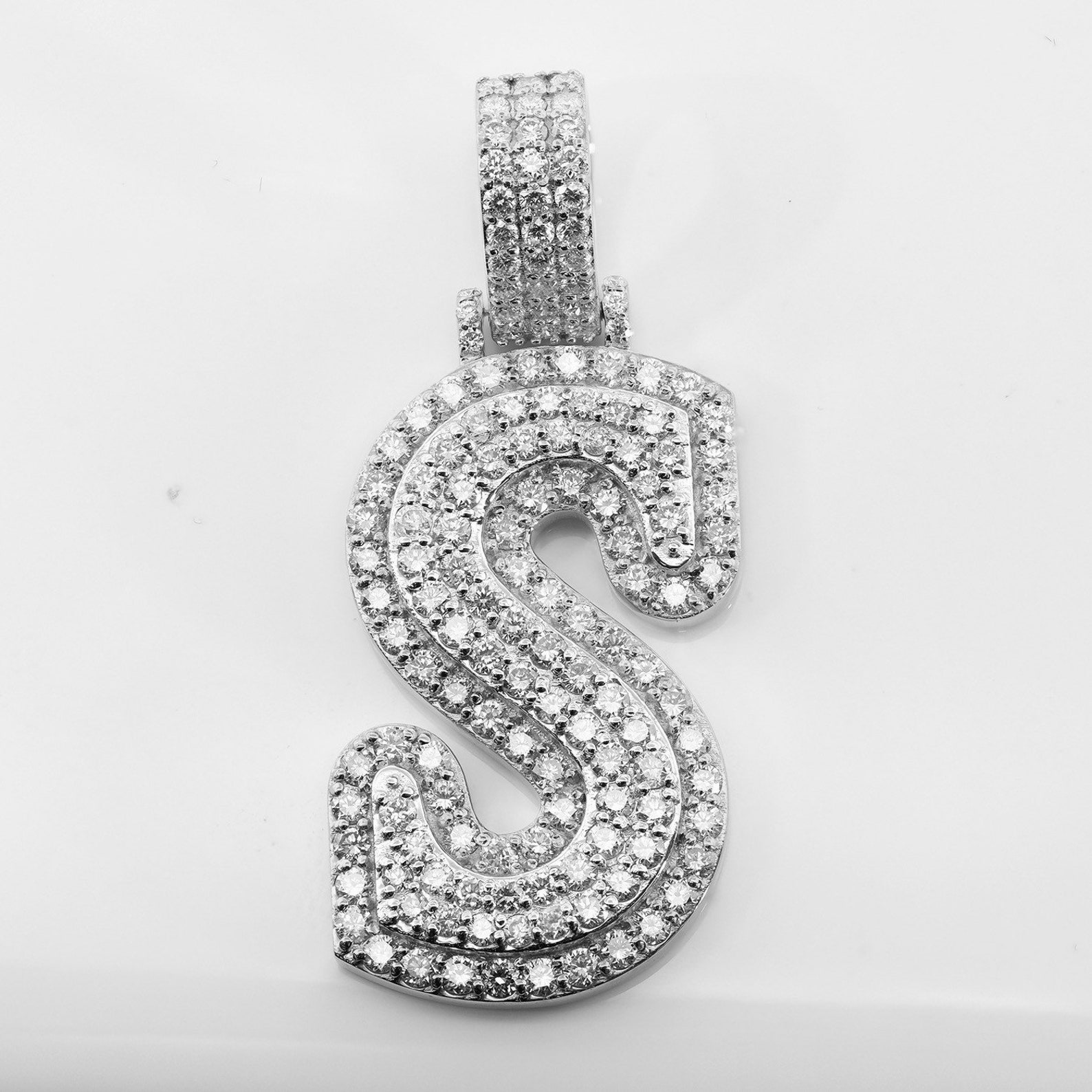 2.25Ct Natural Round Cut Diamond Initial S Pendant in 10K | Etsy