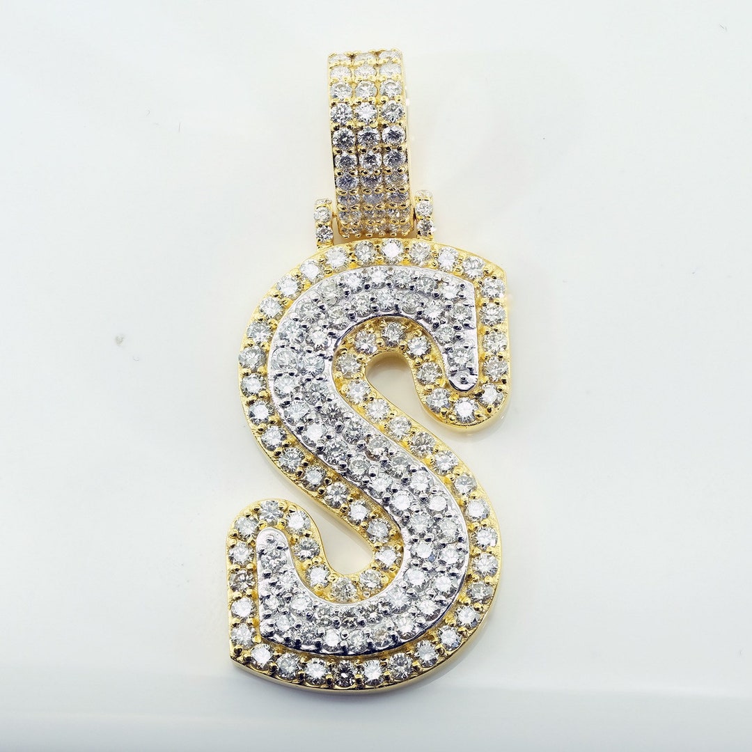 2.25ct Natural Round Cut Diamond Initial S Pendant in 10K - Etsy